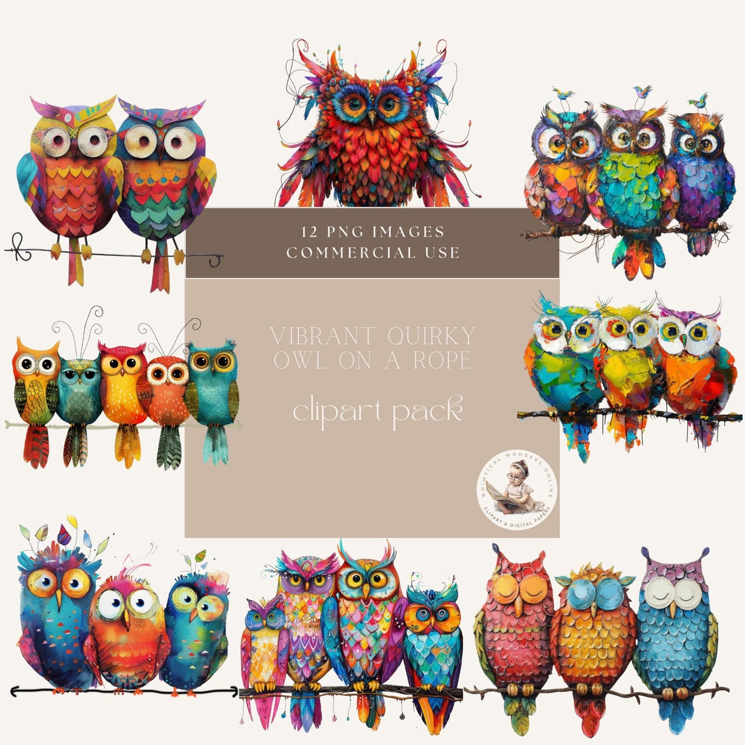 Quirky Owl Clip Art, Owls on A Rope, Funny Birds, Pets Clipart ...