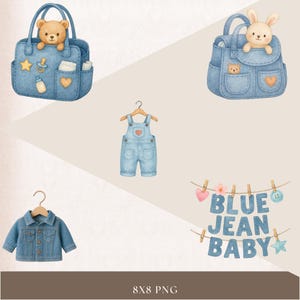 Blue Jean Baby Shower Clipart, Baby Clothesline, Denim Animals ...