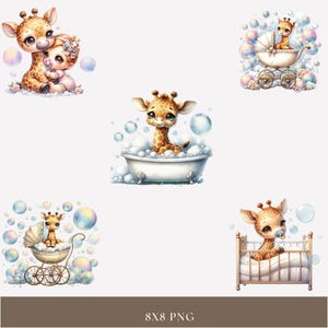 Cute Giraffe Clipart Bundle, Baby Giraffe PNG, Giraffe & Bubbles ...
