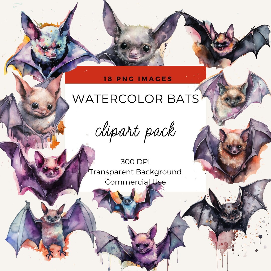 Bat Watercolor Clipart, Sublimation, Bat Wall Art, Bat Prints, Bat ...