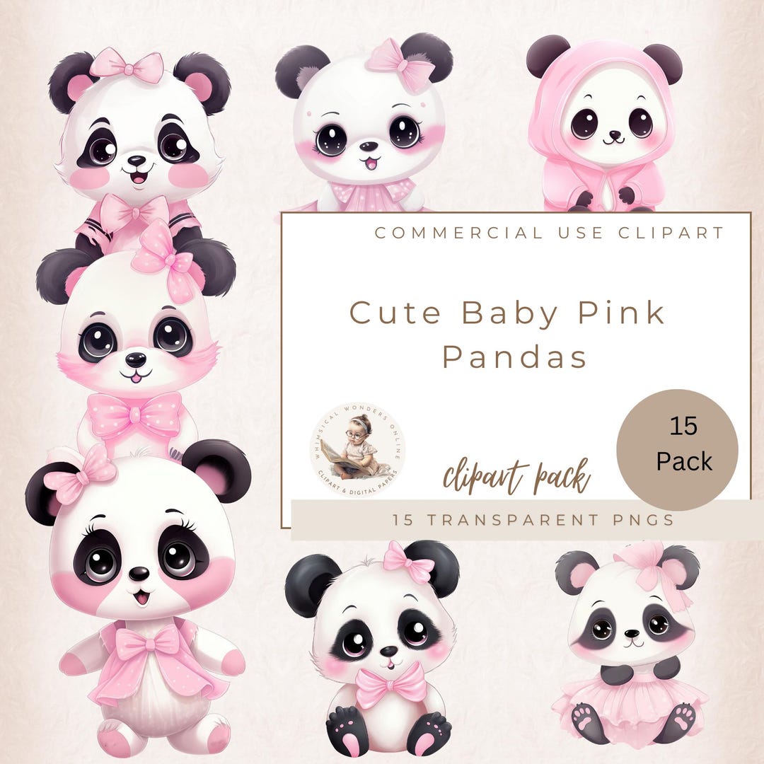 Cute Baby Pink Panda Clipart, Baby Shower, Gender Reveal, Girl 1st ...