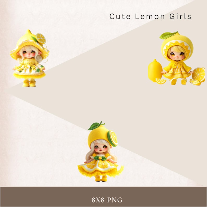Cute Lemon Girls Clipart, Kawaii Fruit Doll Pack, Summer Citrus Digital ...