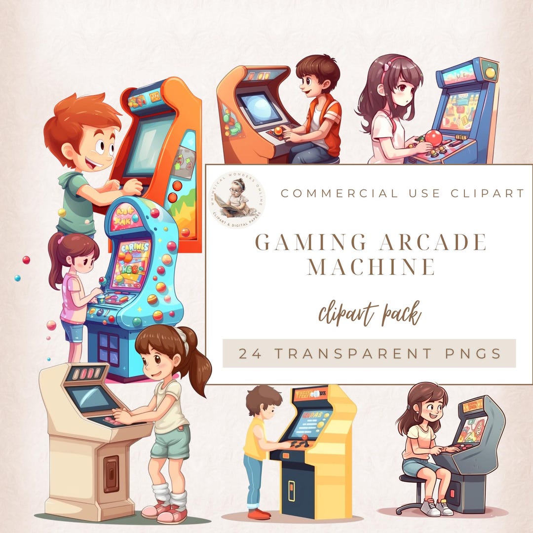 Arcade Machine Clipart, Gaming Clipart, Cartoon Boy and Girl on Arcade ...