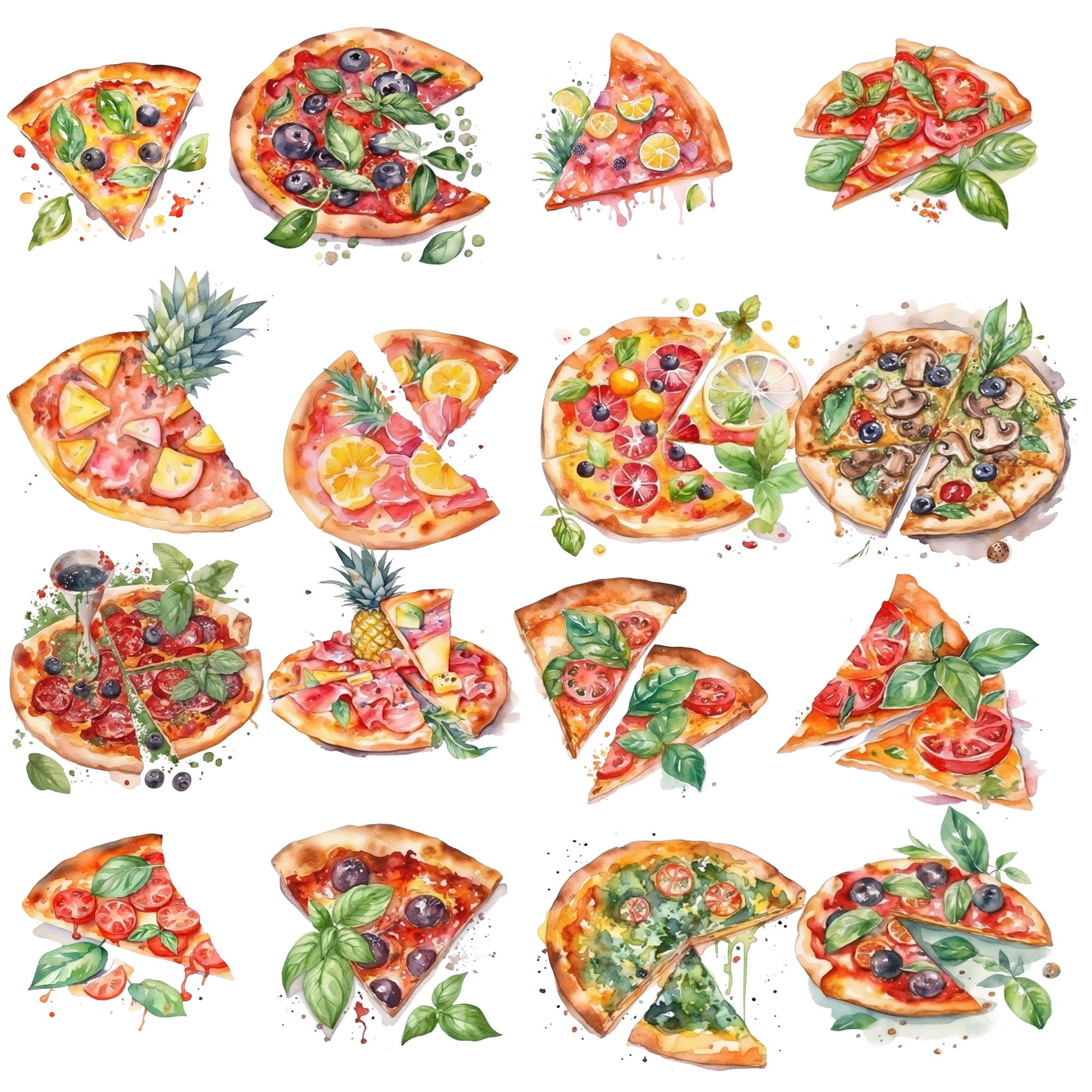 Watercolor Pizza Clipart Bakery PNG Pepperoni Pizza Food - Etsy
