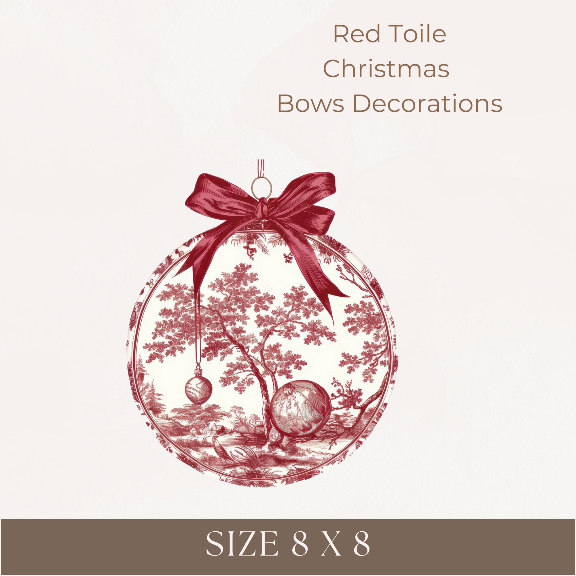 Red Toile Christmas Bows and Decorations Graphics, Christmas Clip Art ...