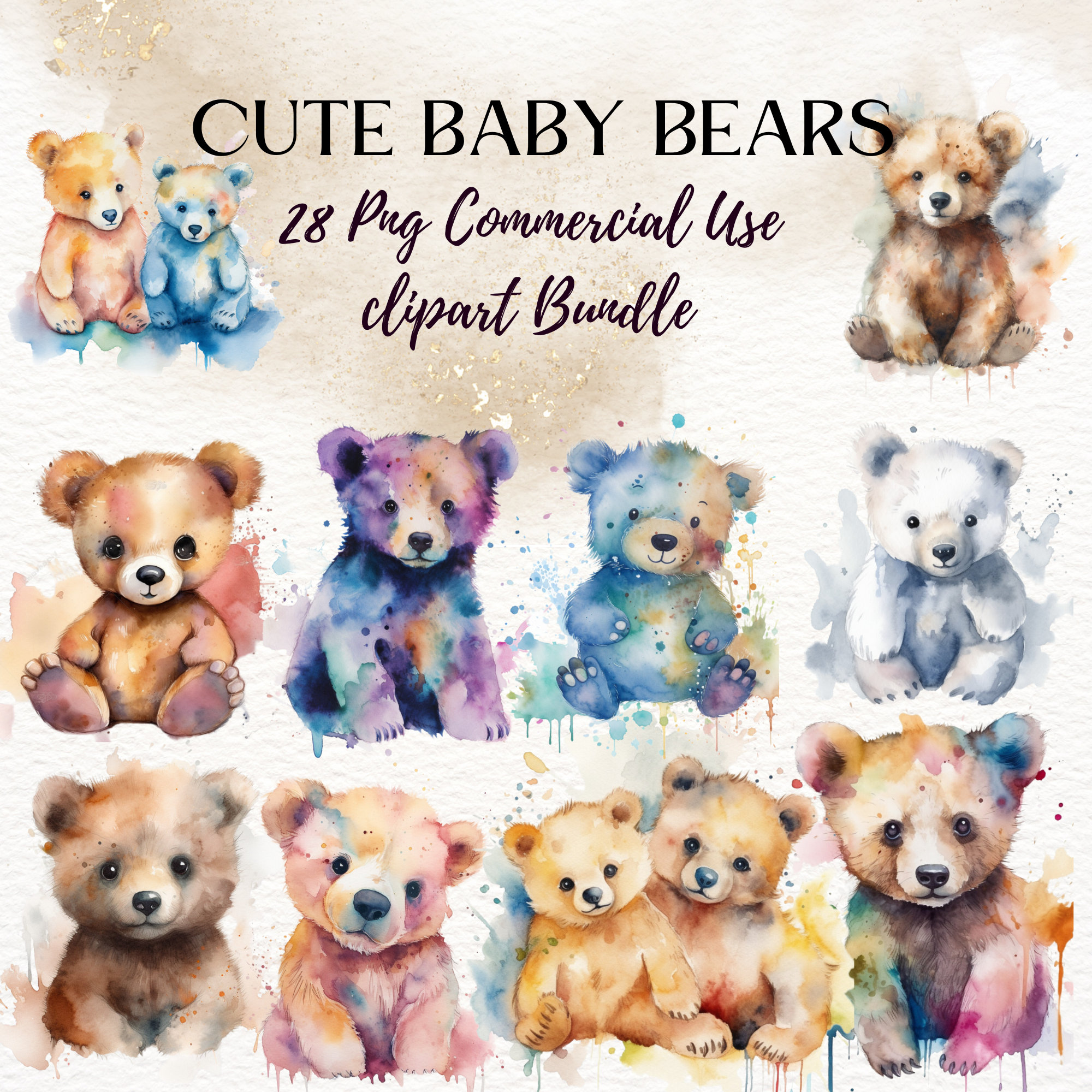 Baby Bear Clipart Watercolor Clipart Bear Cute Forest - Etsy