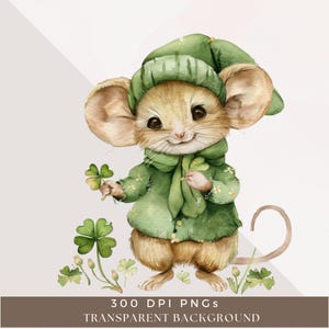 Cute St. Patrick's Day Mouse, Watercolor Mouse Clipart, Transparent Png ...