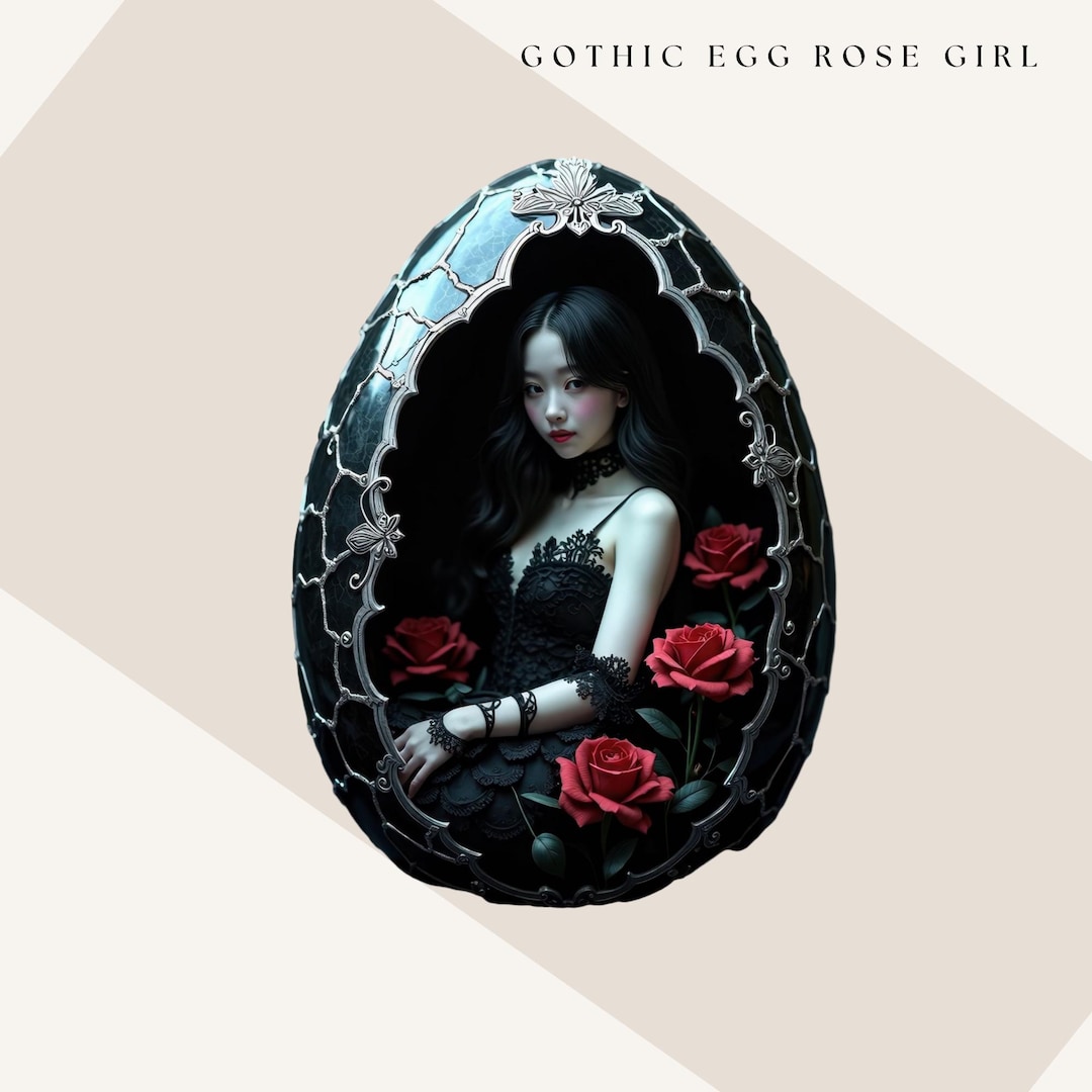 Gothic Eggs Clipart, Red Rose Egg Girl Graphics, Fantasy Clipart, Gothic Junk Journal, Fantasy ...