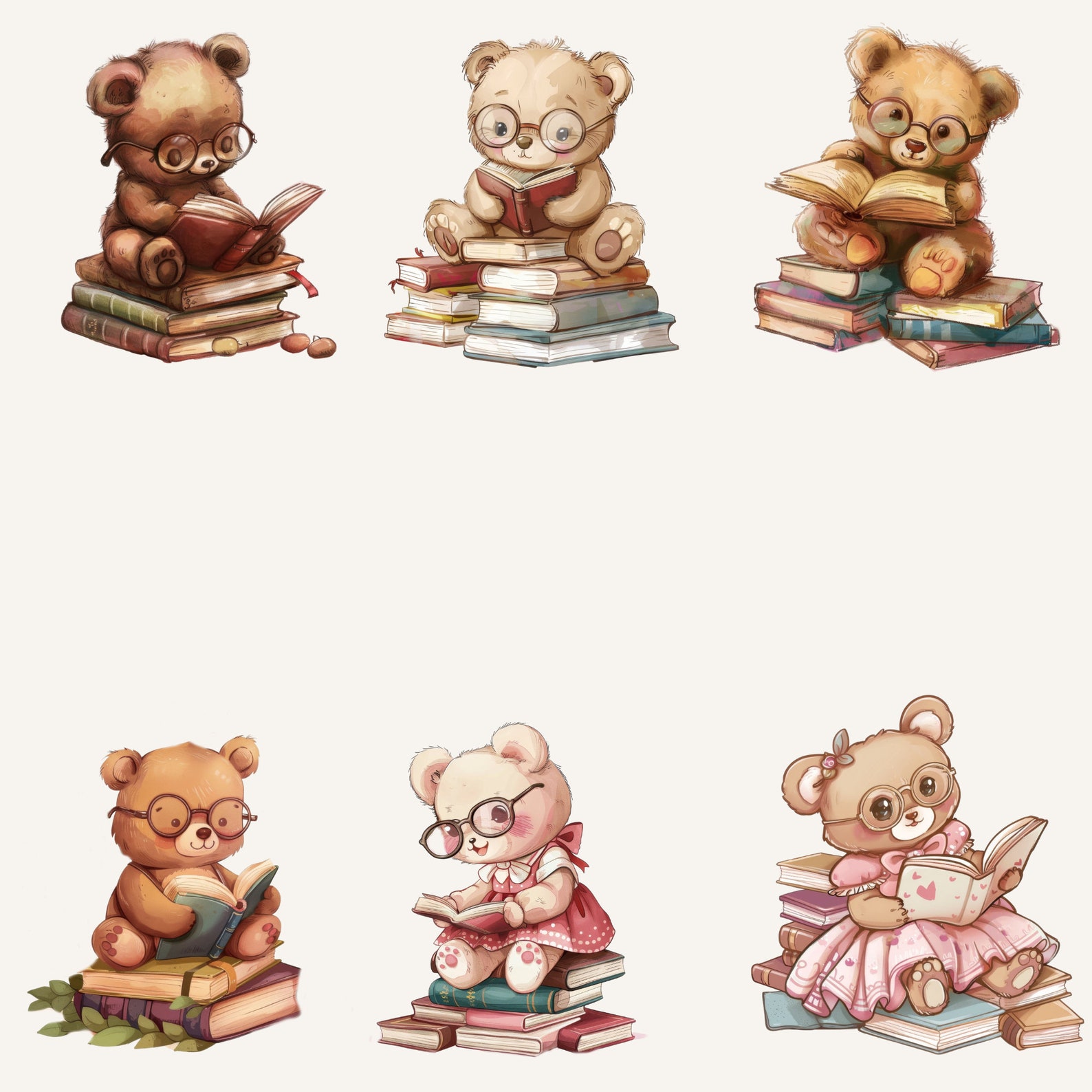 Teddy Bear Clipart, Book Clip Art, Book Lover Clipart, Stack of Books ...