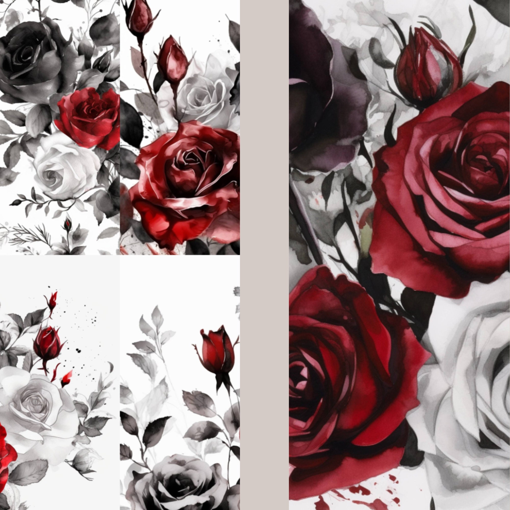 Red and Black Floral Digital Paper, Seamless Gothic Rose Printable ...