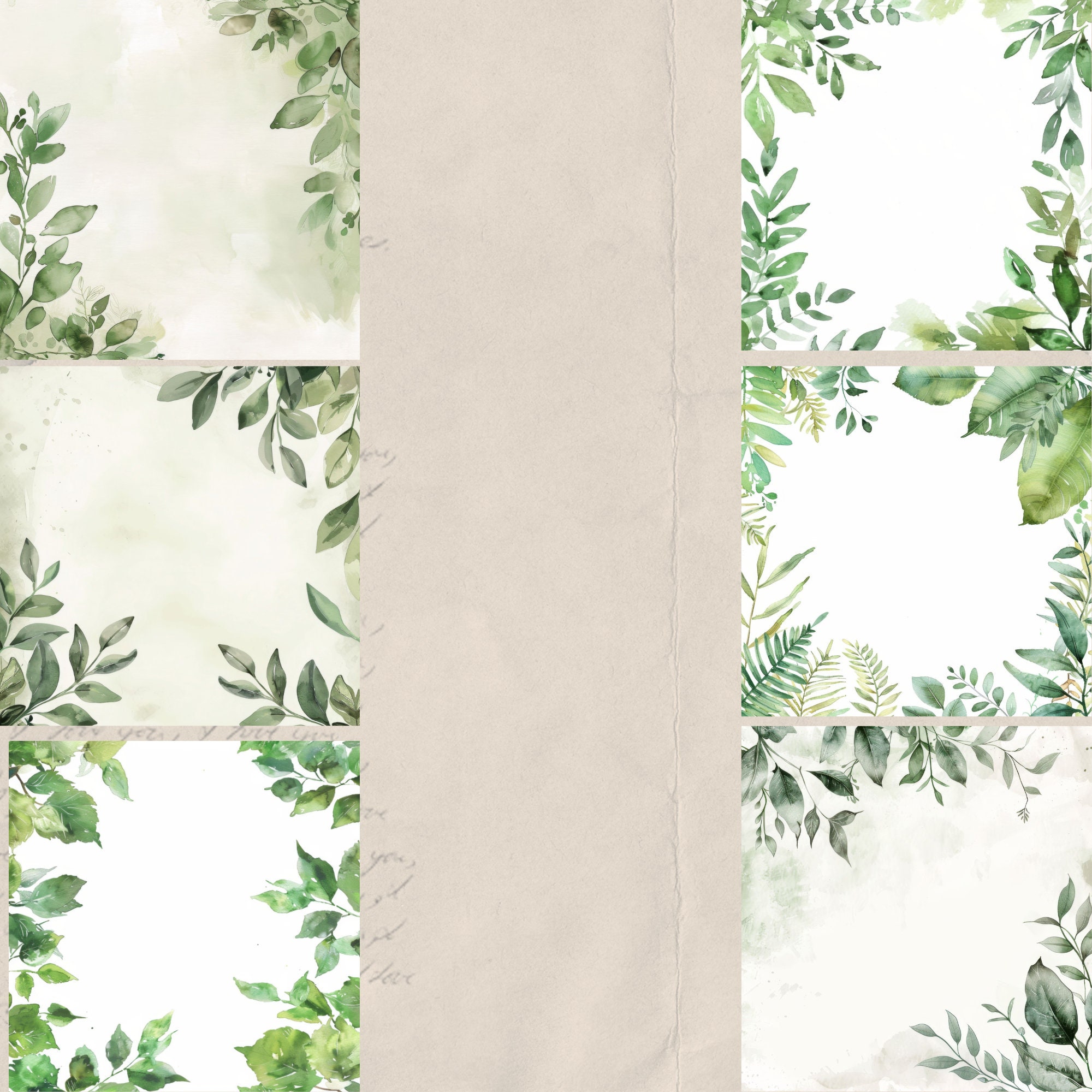 Printable Papers, Watercolor Green Leaves Digital Papers, Watercolor ...