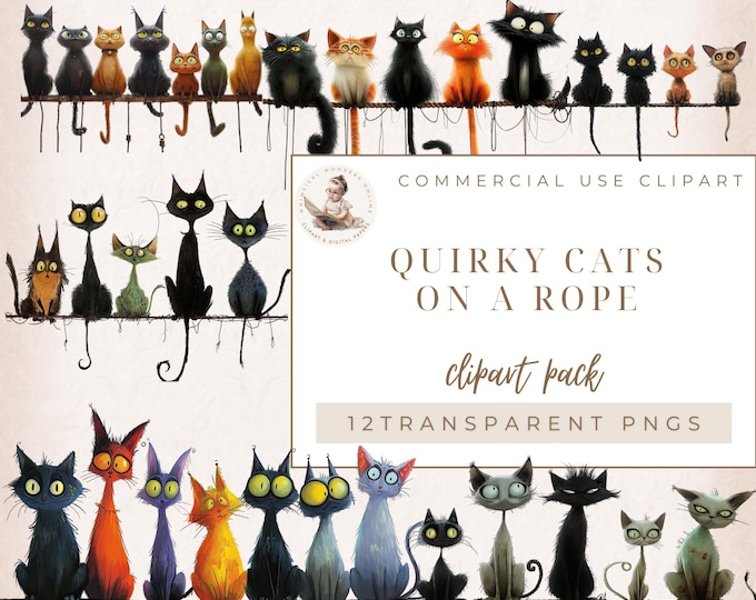 Digital Cats Clipart, Quirky Funny Grumpy Cat Clipart, Printable ...