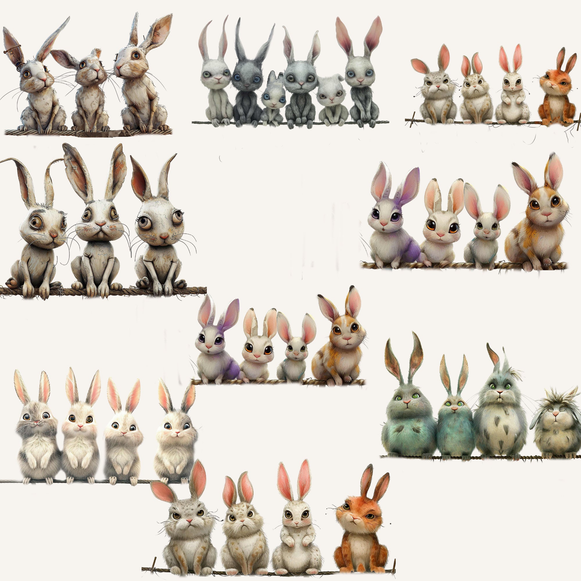 Whimsical Quirky Bunny Clipart Bundle, Weird Quirky Wall Art, Rabbit on ...