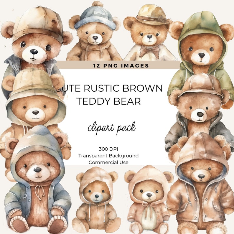 Watercolor Teddy Bears Clipart Teddy Bear PNG Commercial - Etsy