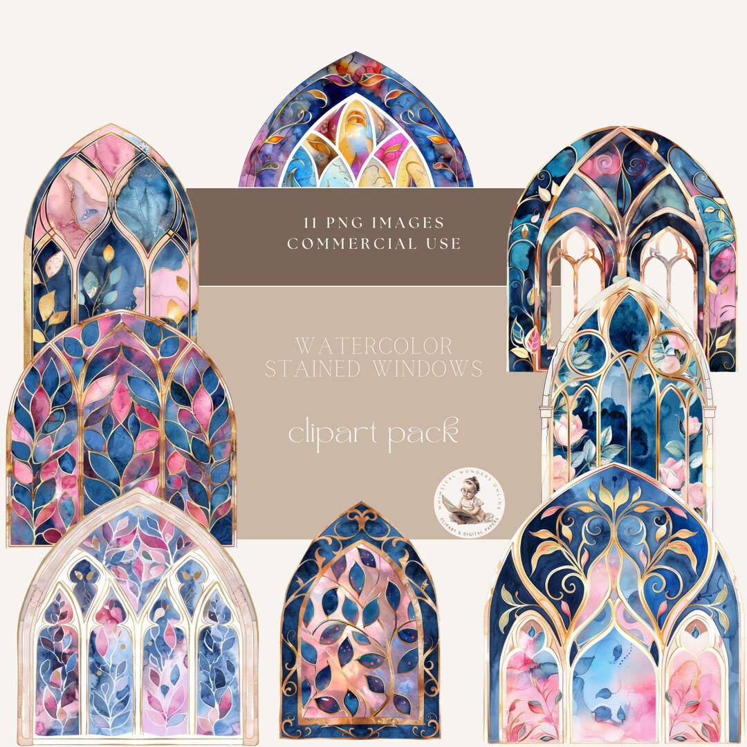Watercolor Stained-glass Windows Clipart, Vintage Church Window With ...