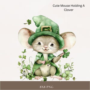 Cute St. Patrick's Day Mouse, Watercolor Mouse Clipart, Transparent Png ...