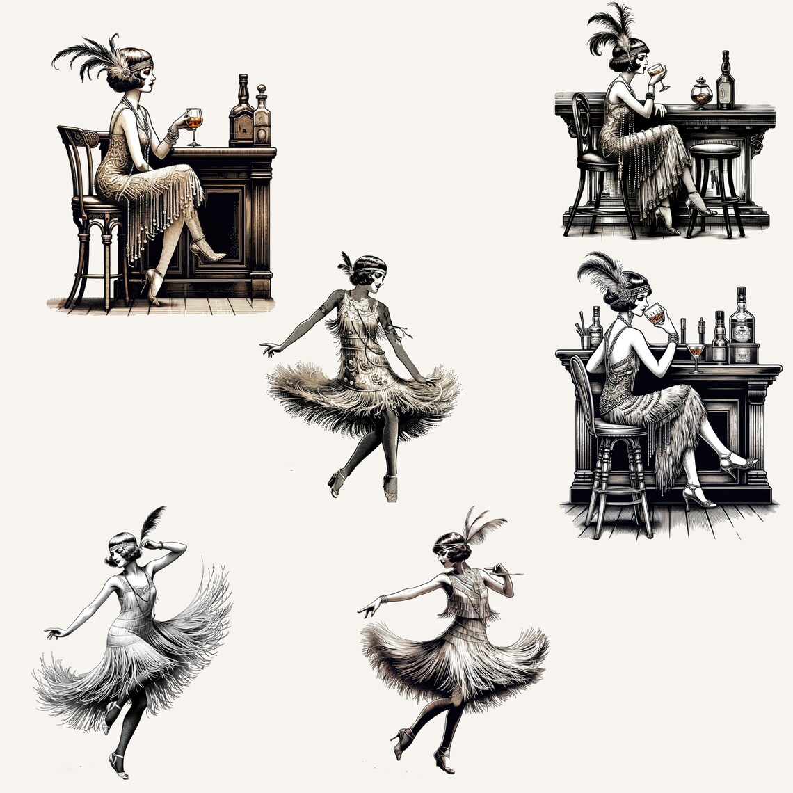 Flapper Girls 1920's, Vintage Women Clipart, Girl Dancing Sitting at A ...