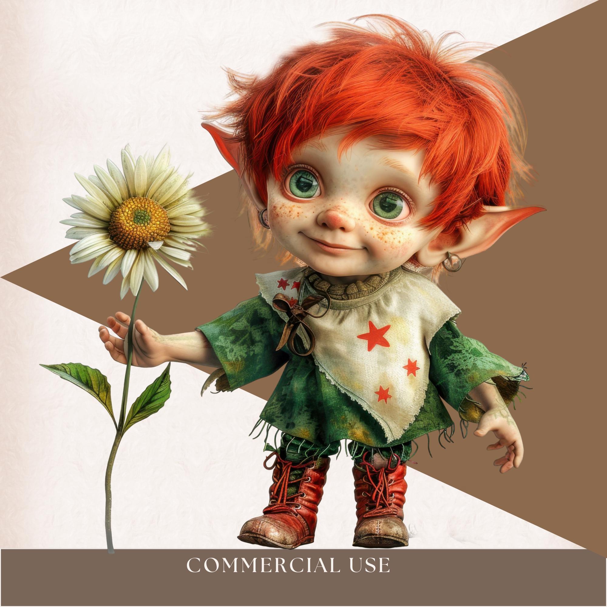 Cute Little Boy Elf Holding a Daisy, Elf Clipart, Romantic Clipart ...