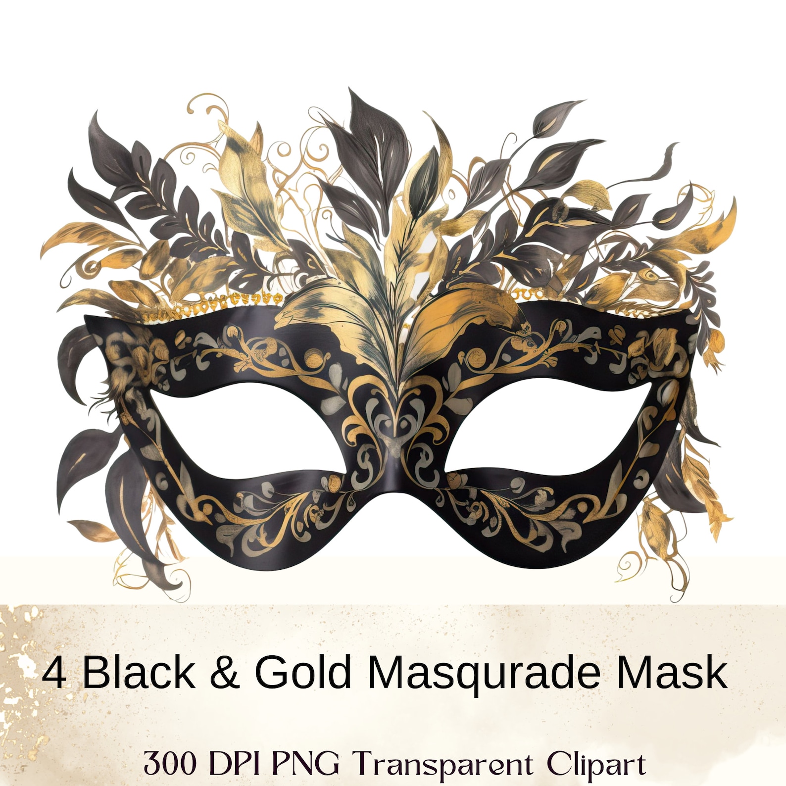 Watercolor Gold Masquerade Clipart, Party Mask, Anniversary Mask, Ball ...
