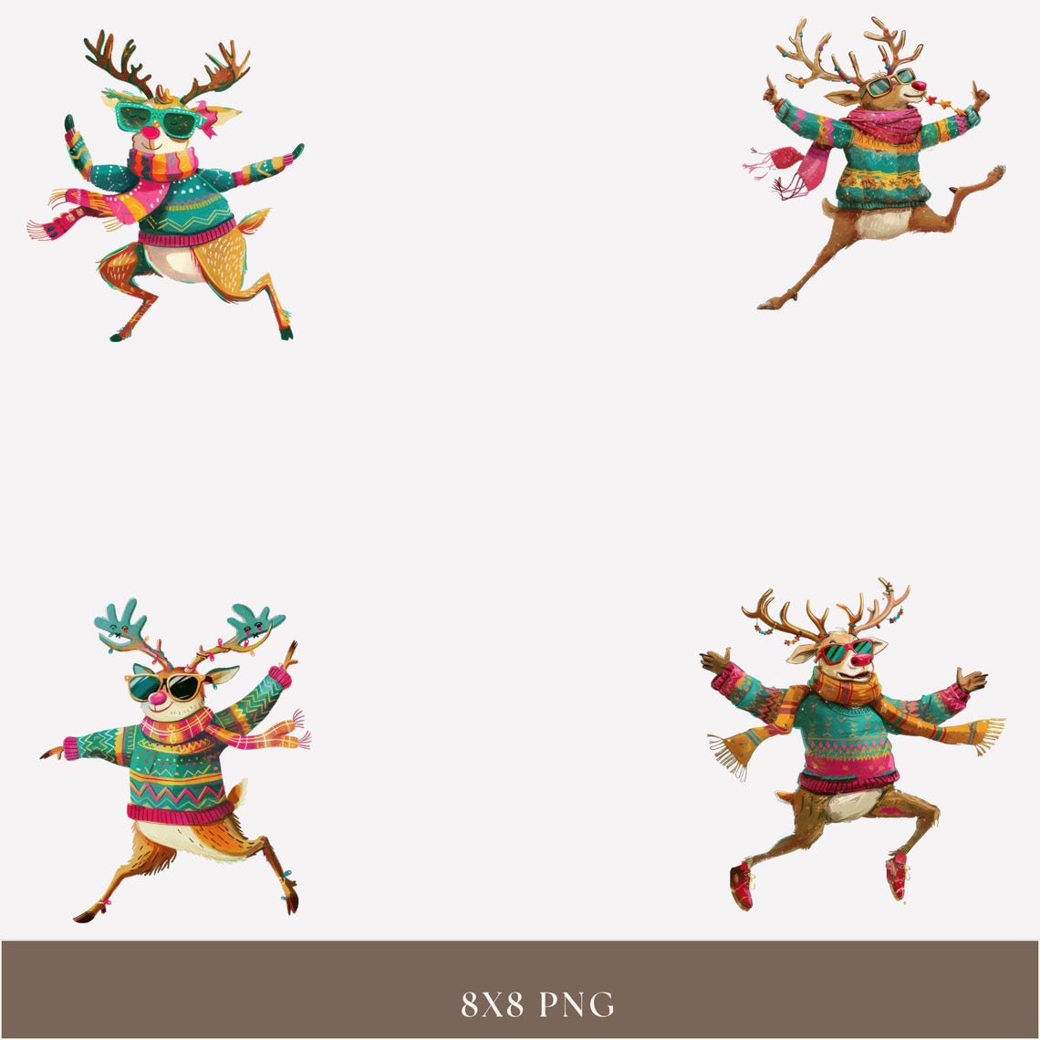 Dancing Quirky Reindeer Clipart, Funny Christmas PNG, Watercolor ...