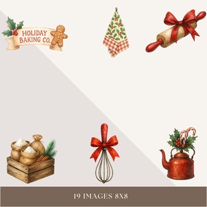 Vintage Christmas Kitchen Clipart Bundle, Watercolor Holiday Baking PNG ...