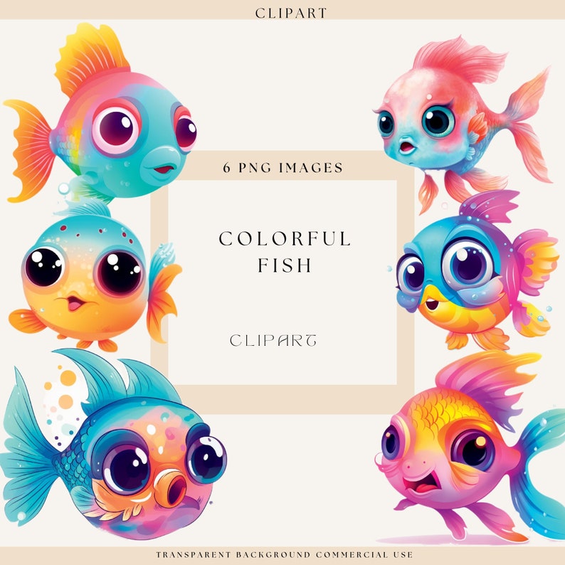 Adorable Colorful Fish Clip Art Collection 6 Graphic Designs for Crafts ...