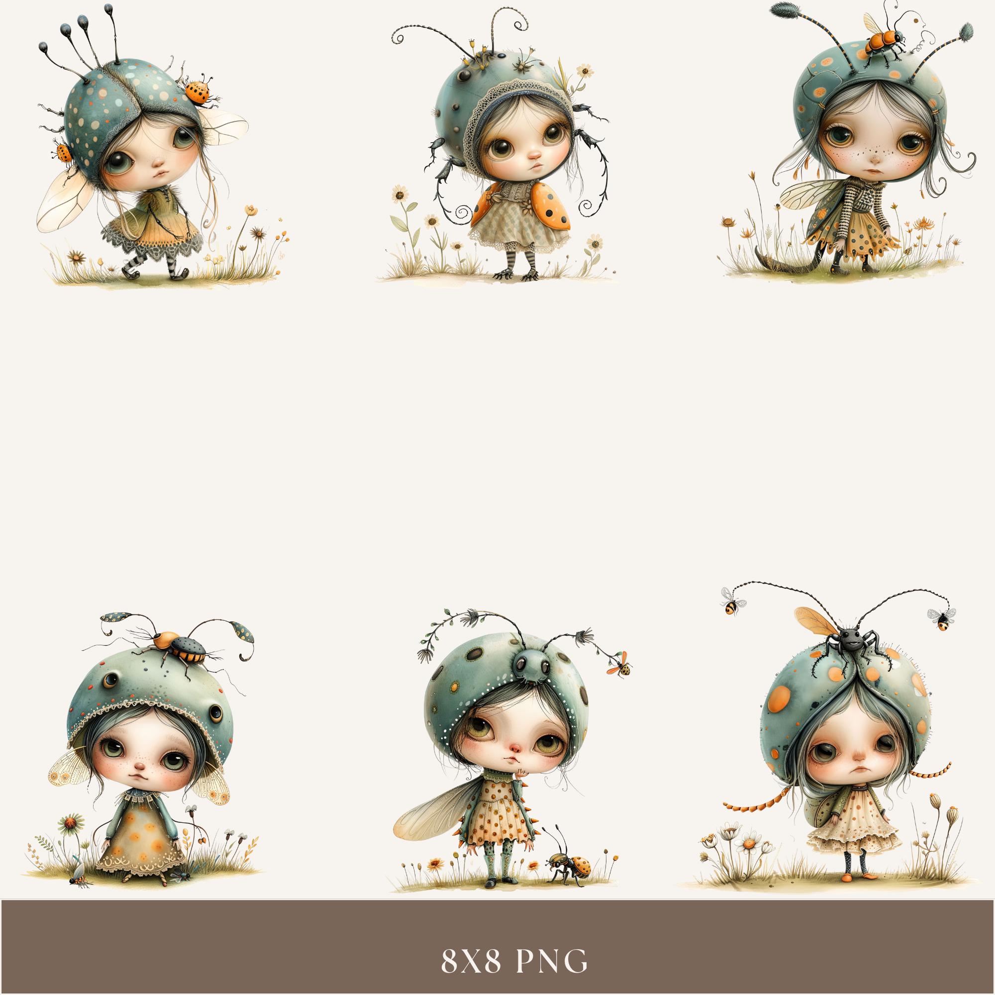 Whimsy Garden Bug Girls, Garden Clipart, Cute Bug Clipart, Whimsical ...