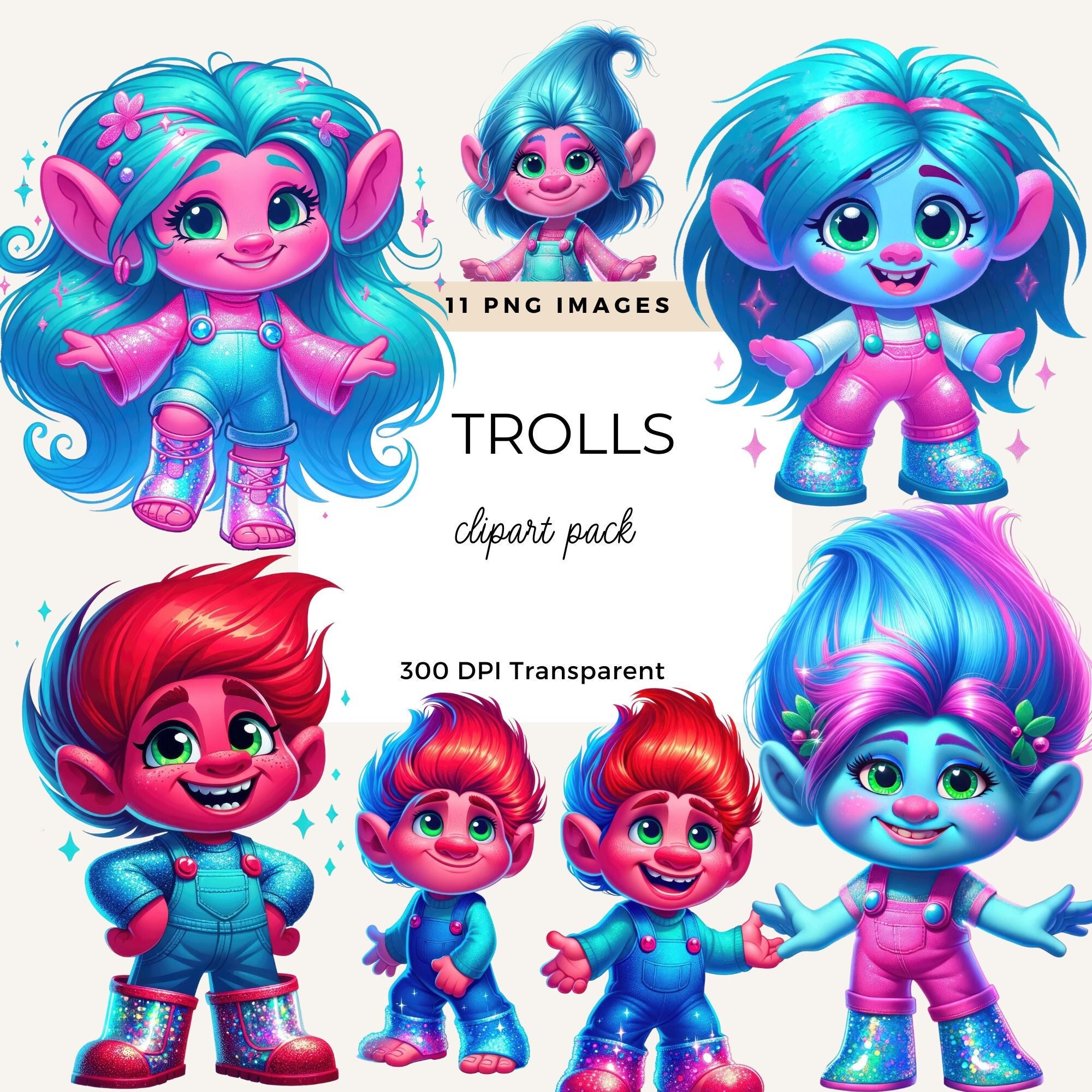 Trolls Clipart Troll Print Trolls Birthday Sparkle Troll - Etsy