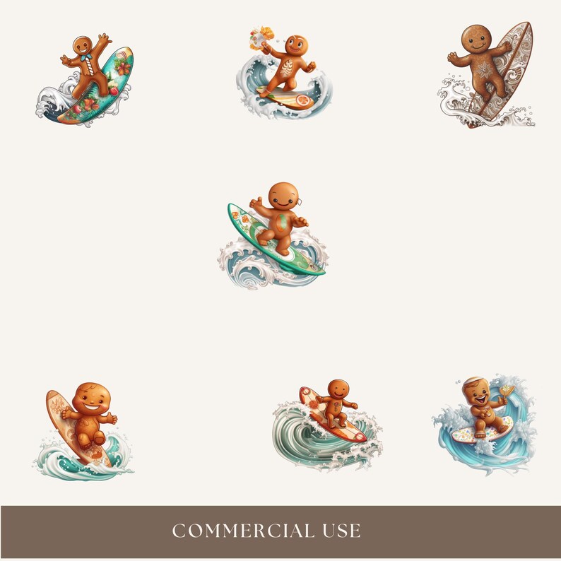 Watercolor Gingerbread Man Surfing Clipart, Christmas Clipart ...