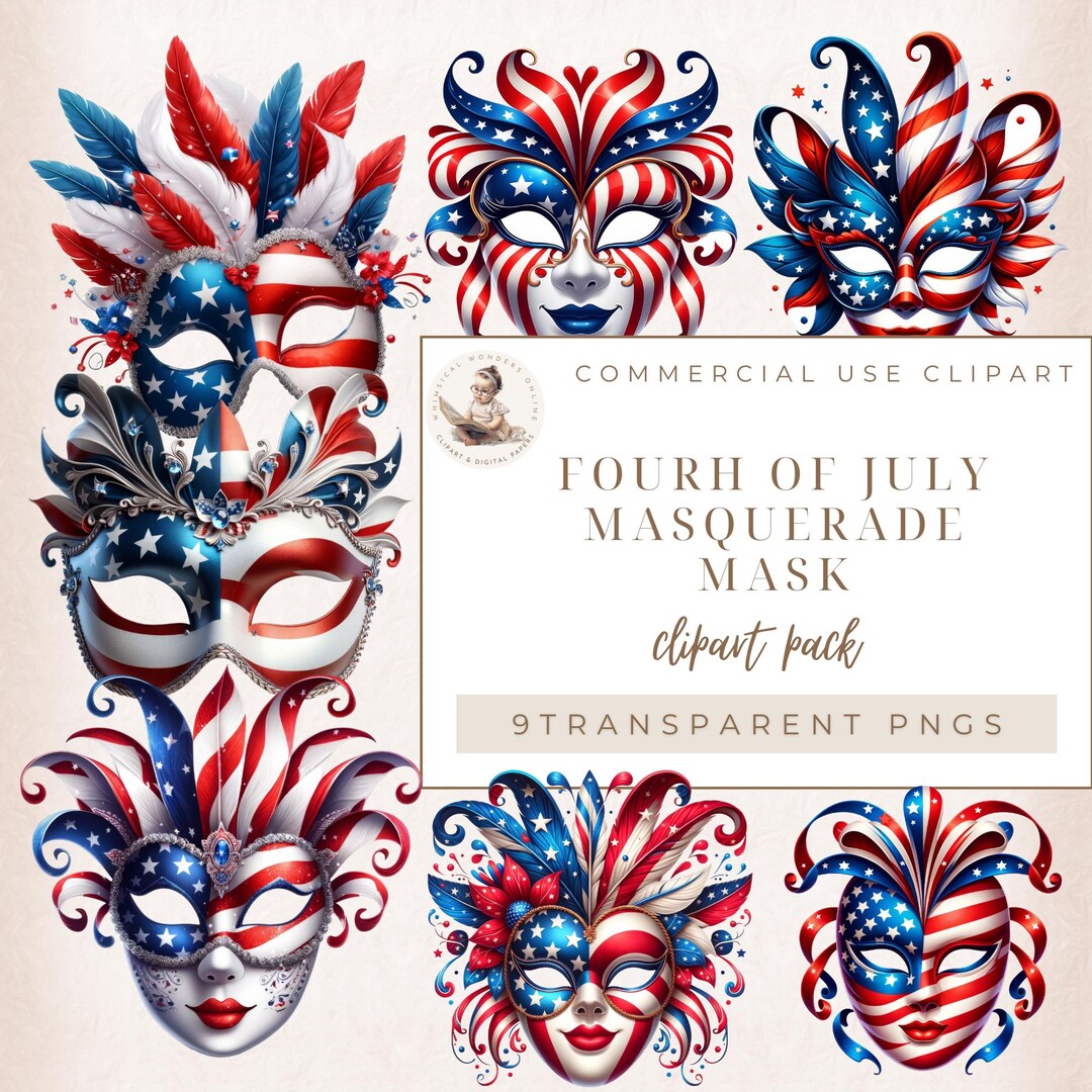 Masquerade Clipart, 4th of July Party Mask, Celebration Mask, Pride ...