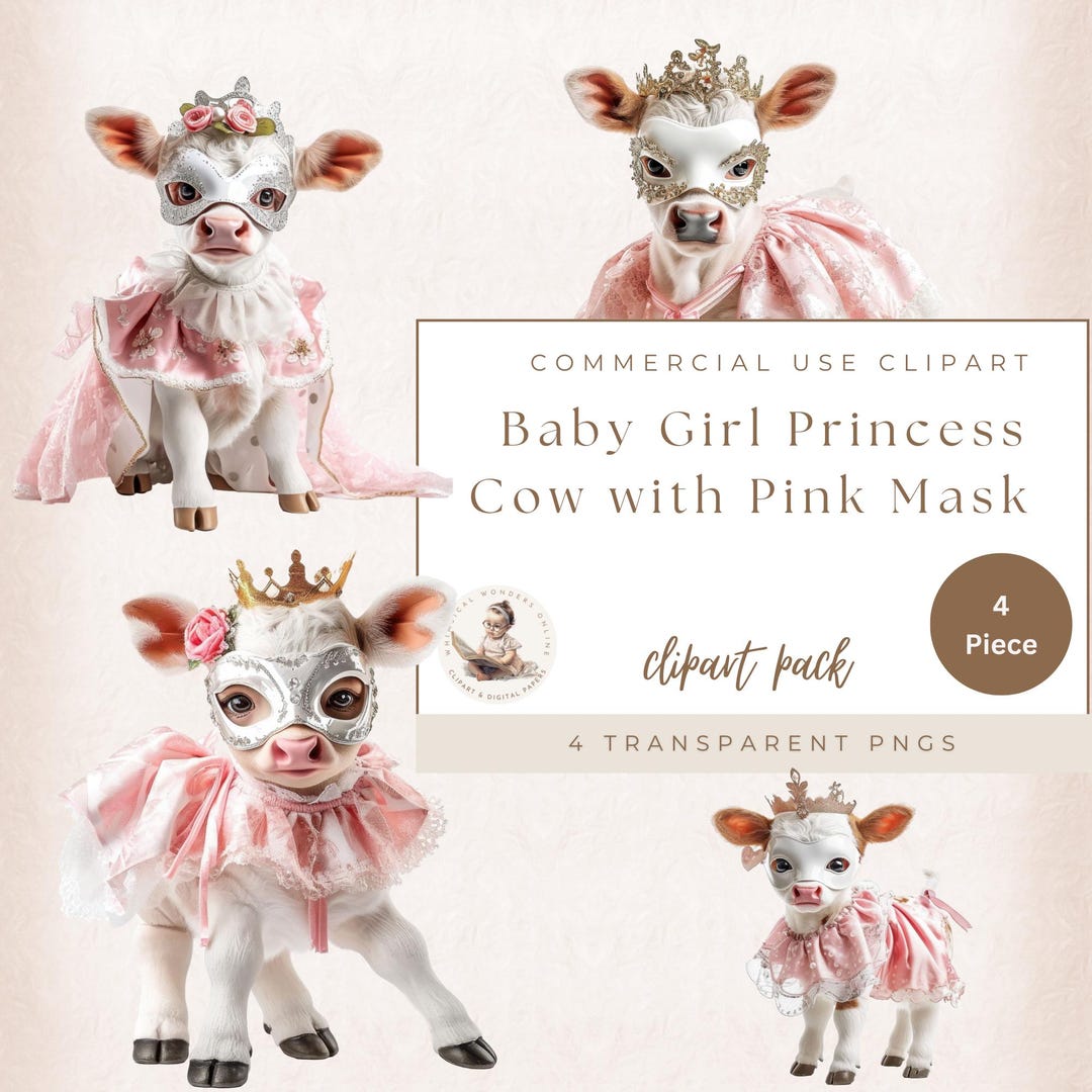 Baby Cow Princess, Pink Masquerade Clipart, Masquerade Party, Princess ...