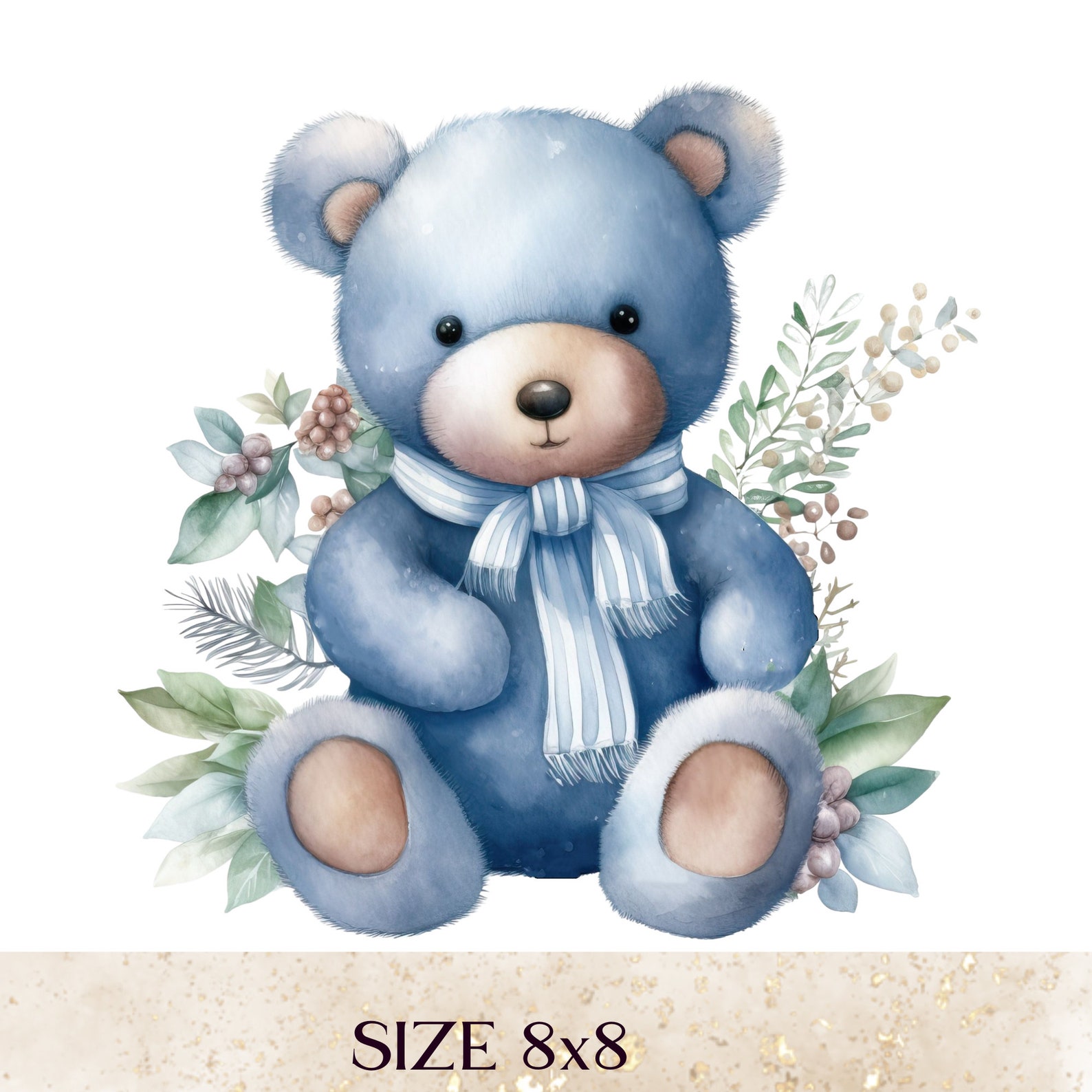 Cute Dusty Blue Teddy Bear Clipart, Christmas Clipart, Card Making ...