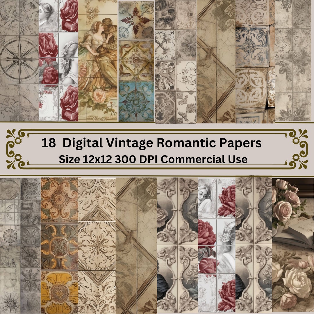 18 Vintage Romantic Digital Papers, Commercial Use, Antique Digital ...