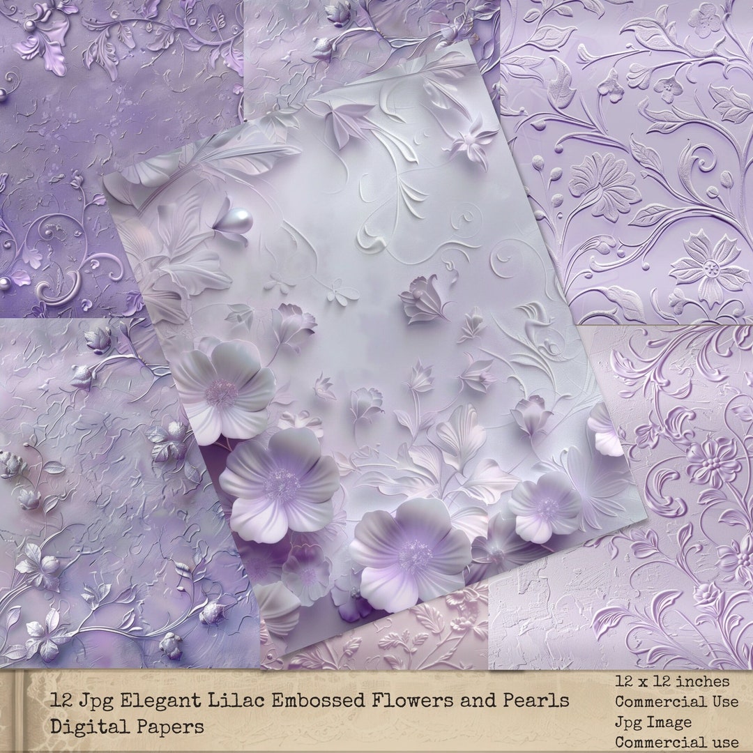 Lilac Embossed Floral Digital Flower Papers, Digital Texture ...