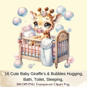 Cute Giraffe Clipart Bundle, Baby Giraffe PNG, Giraffe & Bubbles ...
