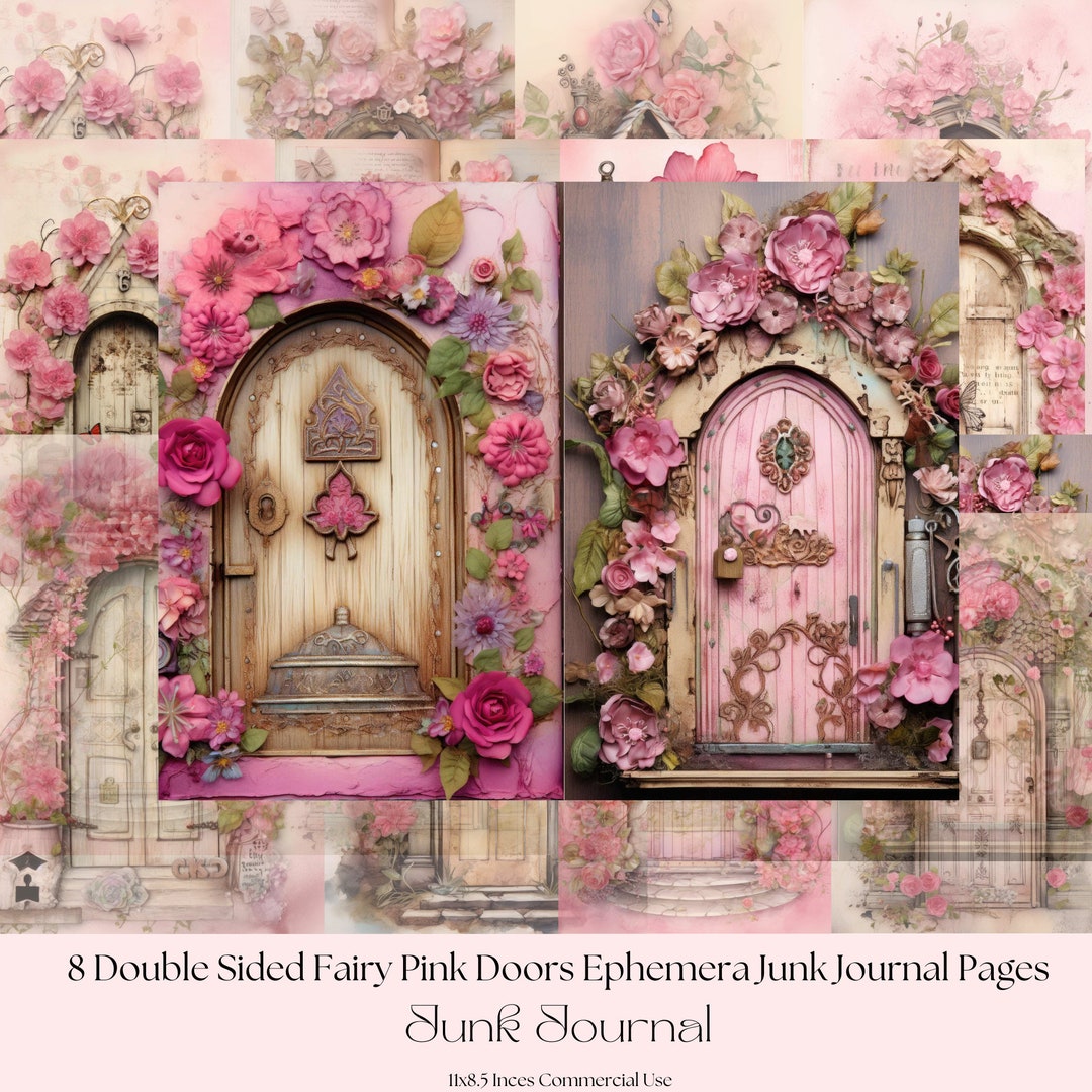 Junk Journal Printable, Wooden Doors, Pink Fairy Doors, Vintage Journal ...