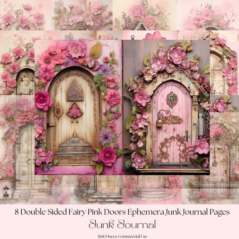 Junk Journal Printable, Wooden Doors, Pink Fairy Doors, Vintage Journal ...