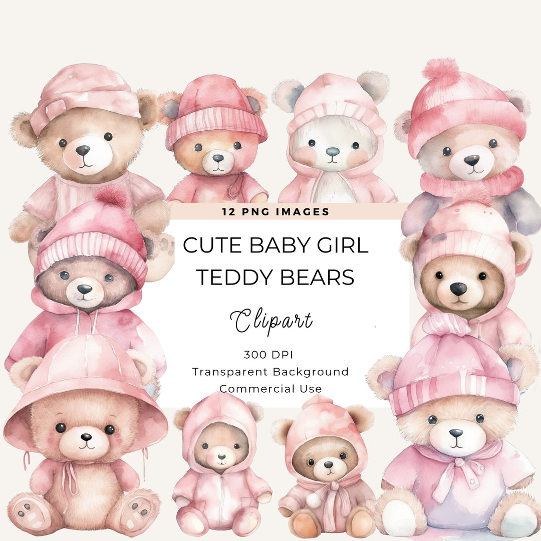 Cute Girl Teddy Clipart Pink Baby Teddy Bear Little Bear - Etsy