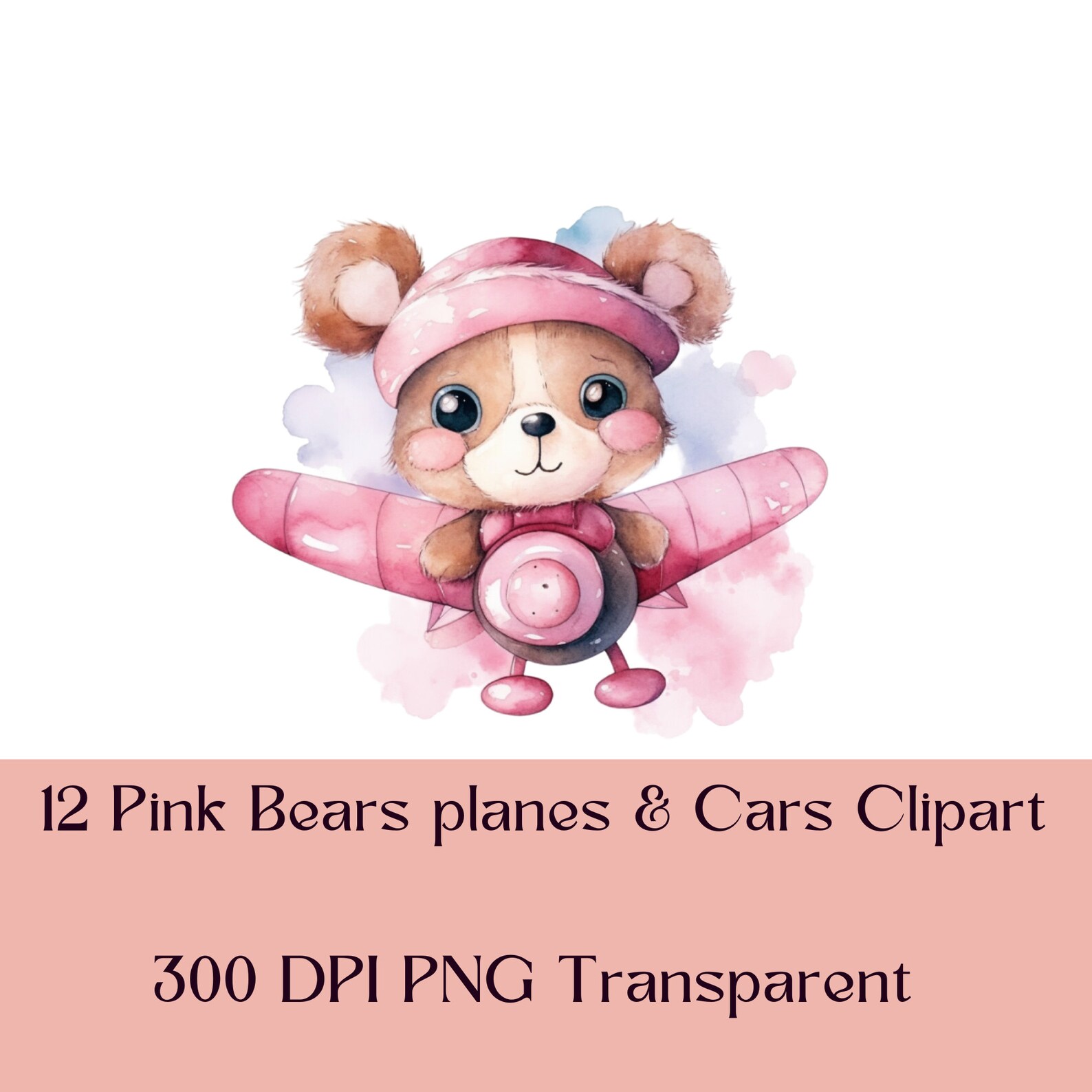Watercolor Teddy Bear Clipart Teddy Bear Clipart Pink Teddy - Etsy
