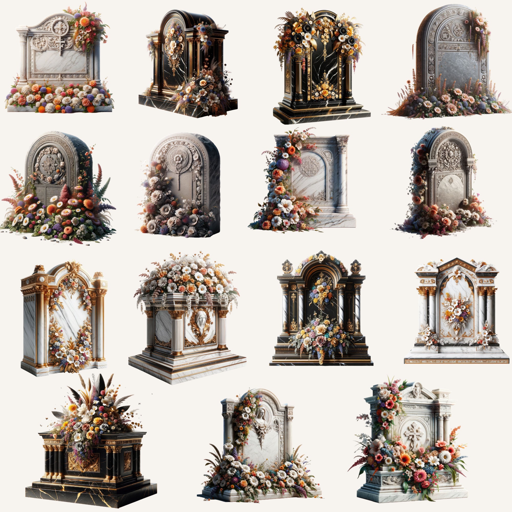 Tombstone Clipart, Tombstone With Flowers, Illustrations of Graveyard ...