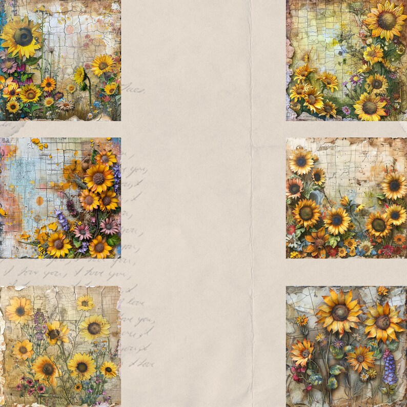 Printable Papers, Journal Sunflowers, Digital Sunflower Crackle Papers ...