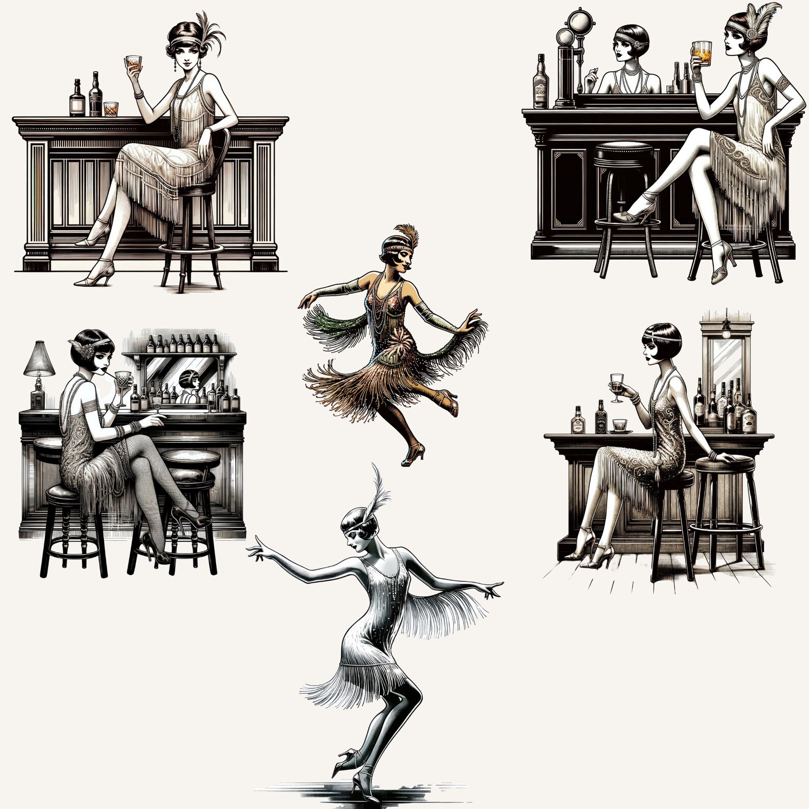 Flapper Girls 1920's, Vintage Women Clipart, Girl Dancing Sitting at A ...