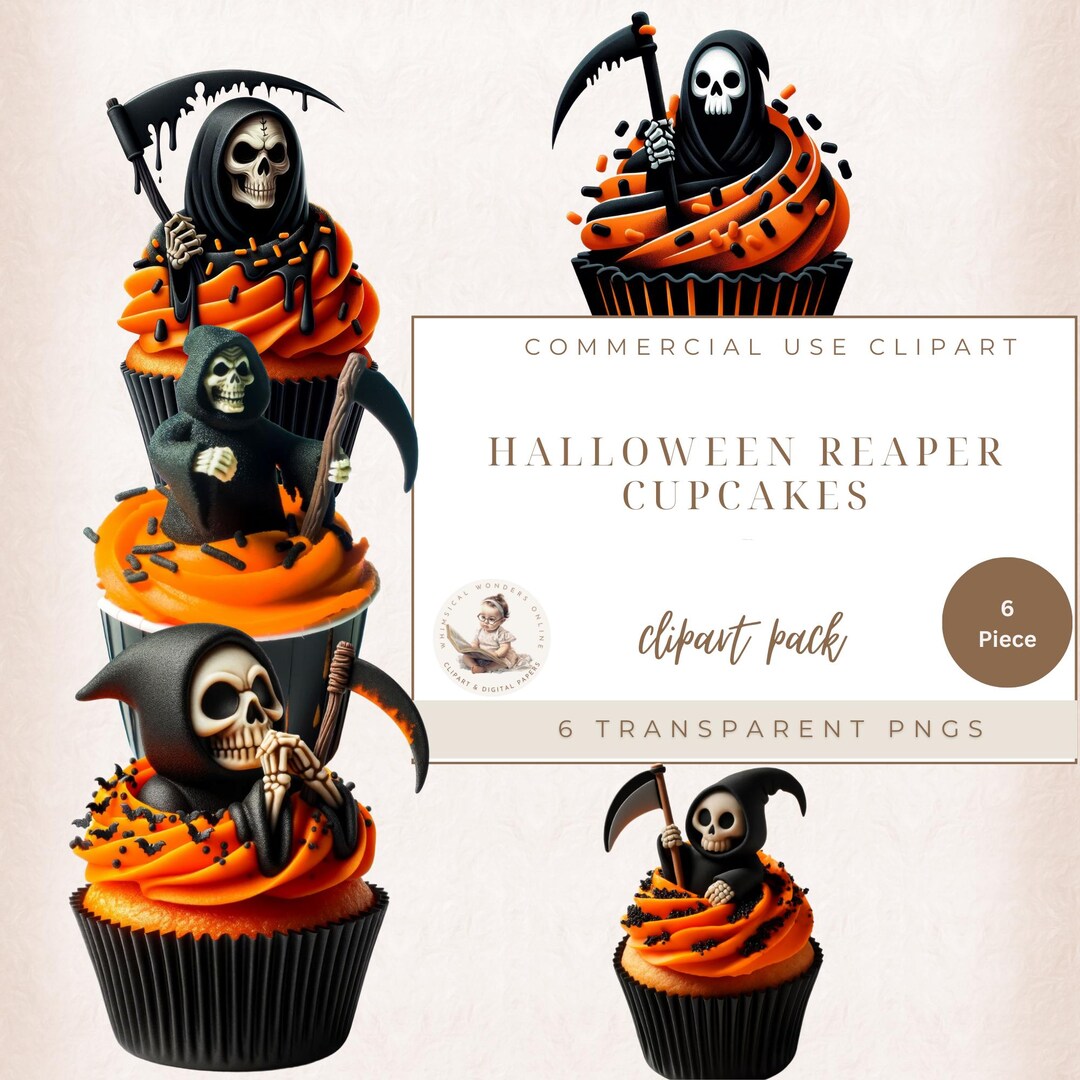 Halloween Cupcakes, Grim Reaper Cupcakes, Bakery Clipart, Halloween ...