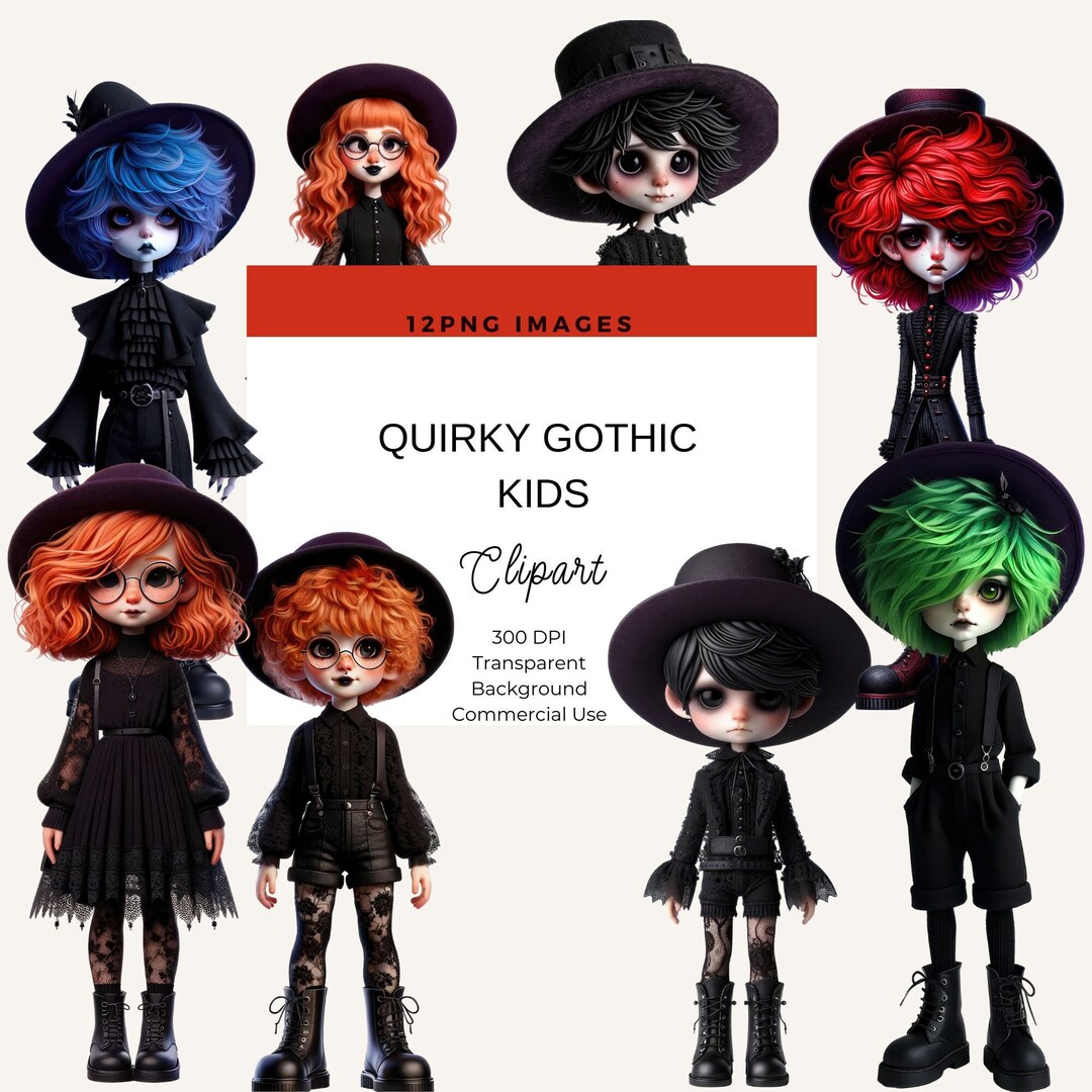 Goth Kids Clipart Quirky Kids Gothic Watercolor Junk - Etsy