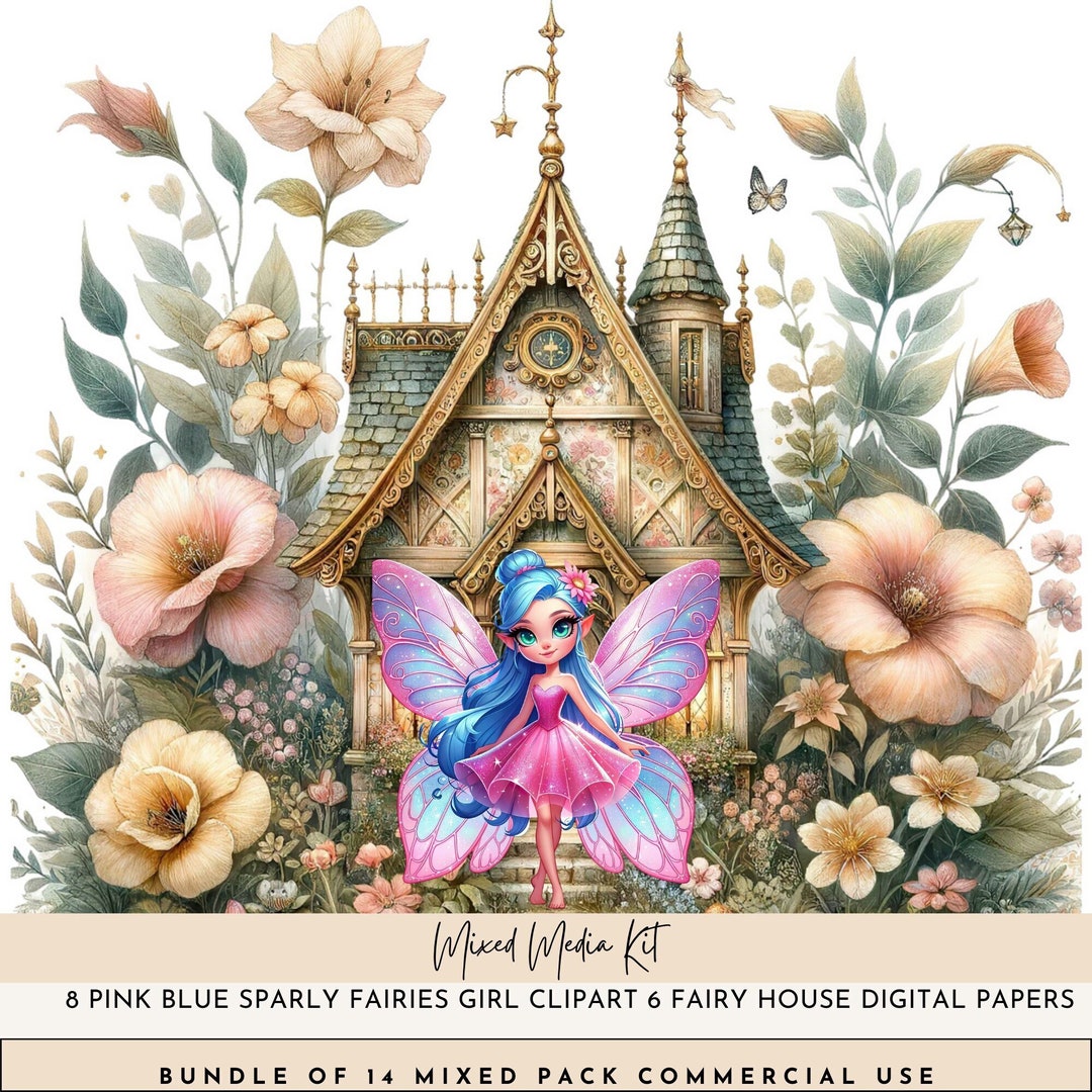 Fairy Clipart, Fairy House Background Papers Bundle, Fairy Clipart ...