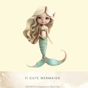 Cute Mermaid Clipart, Nautical Clipart, Girl Clipart, Fantasy Clipart ...