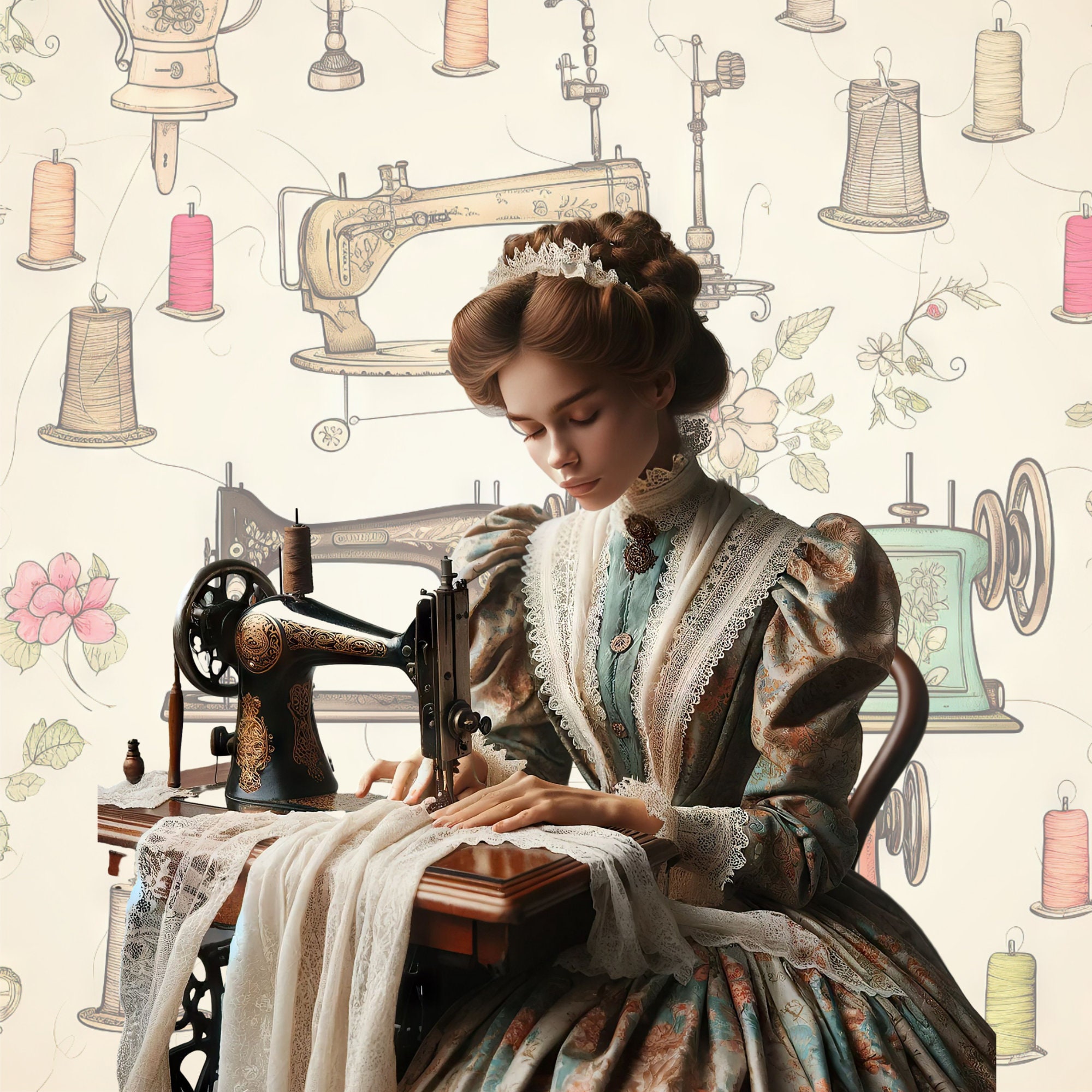 Victorian Seamstress Clipart, Sewing Clipart, Retro Vintage Sewing ...
