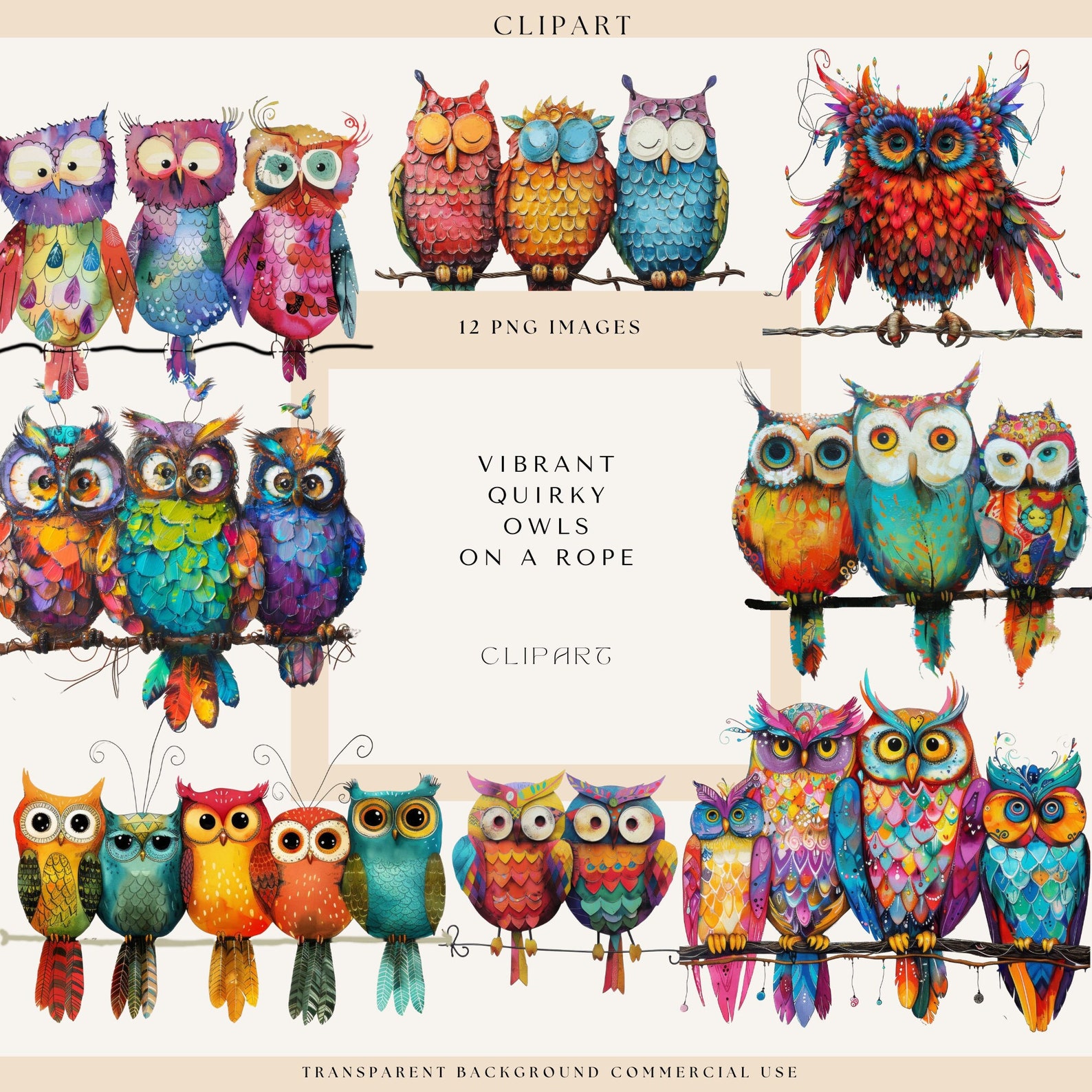 Quirky Owl Clip Art, Owls on A Rope, Funny Birds, Pets Clipart ...