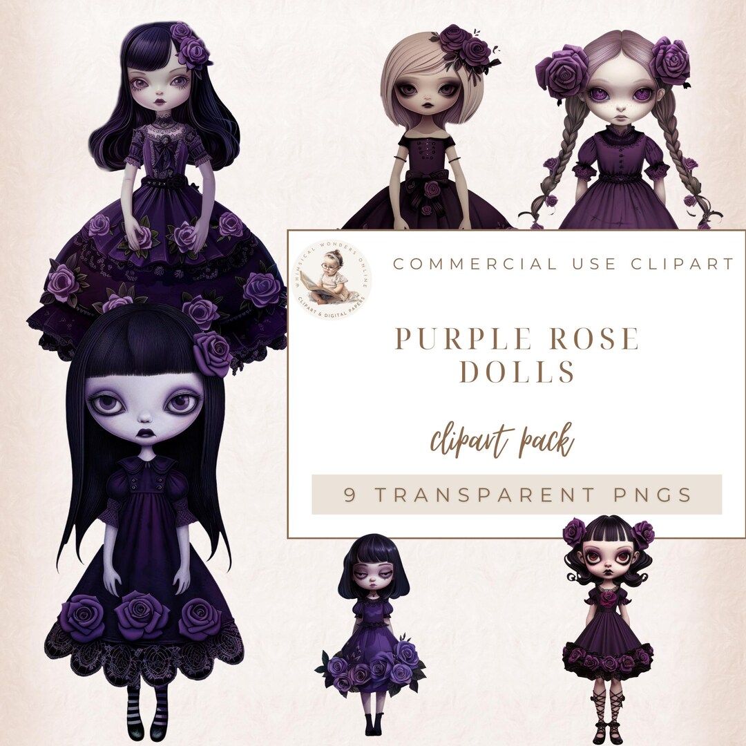 Purple Rose Girl Clipart, Doll Clipart, Vintage Doll Clipart ...