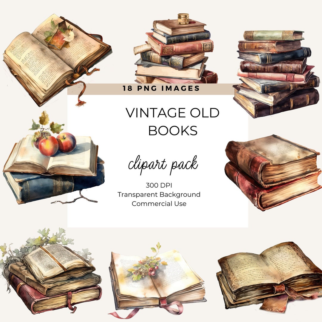 Old Vintage Books Clipart, Painted Book Clipart, Book Illustrations ...